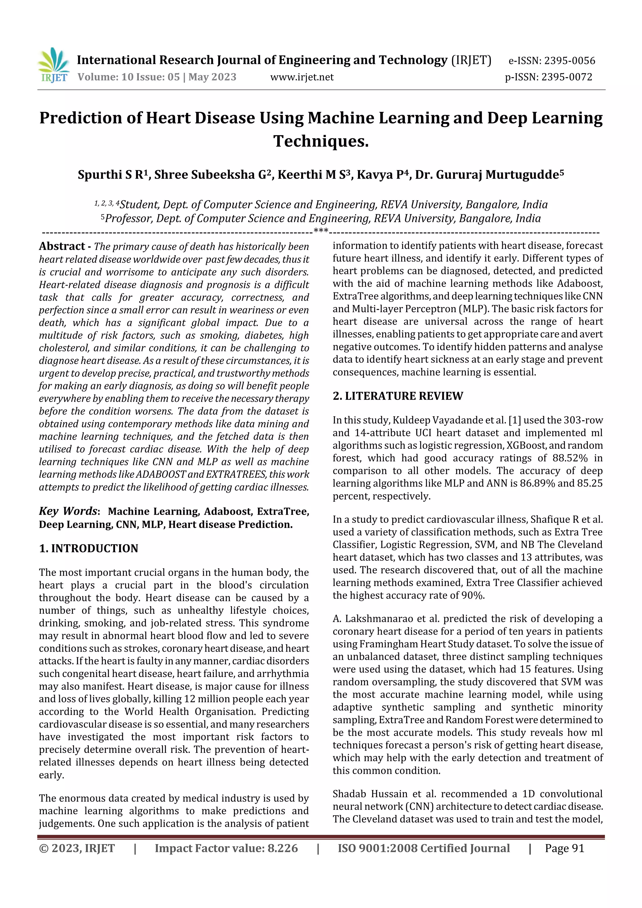 Prediction of Heart Disease Using Machine Learning and Deep Learning Techniques. | PDF