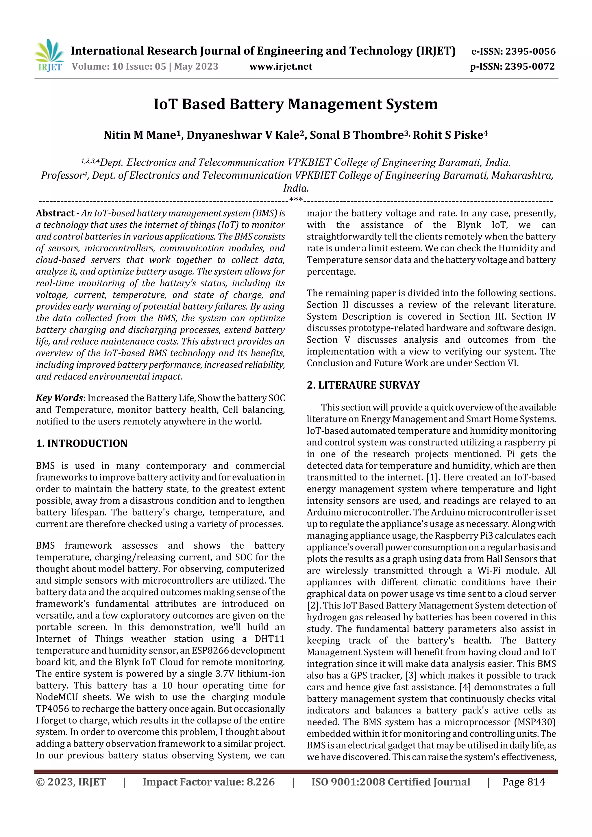 IoT Based Battery Management System | PDF