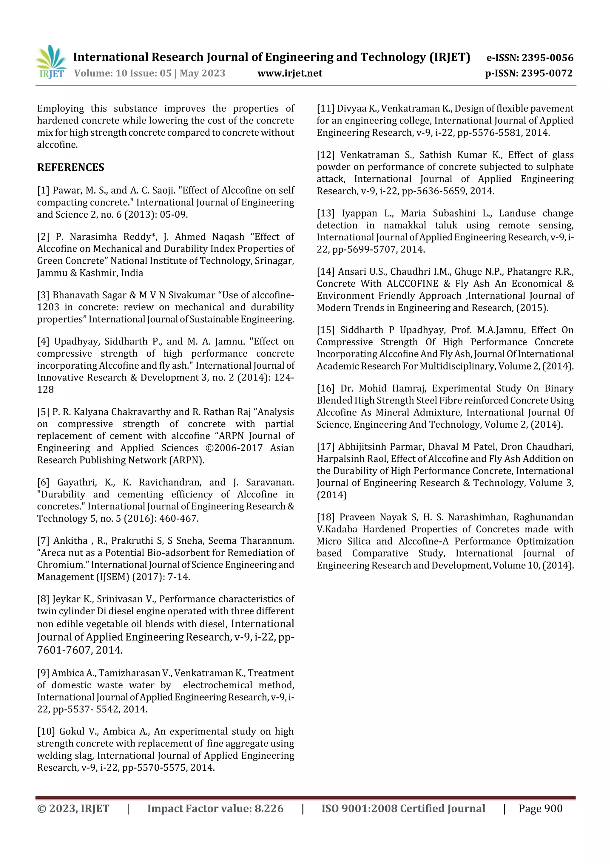 STUDY ON PERFORMANCE OF CONCRETE BY USING ALCCOFINE AS A PARTIAL REPLACEMENT OF CEMENT | PDF