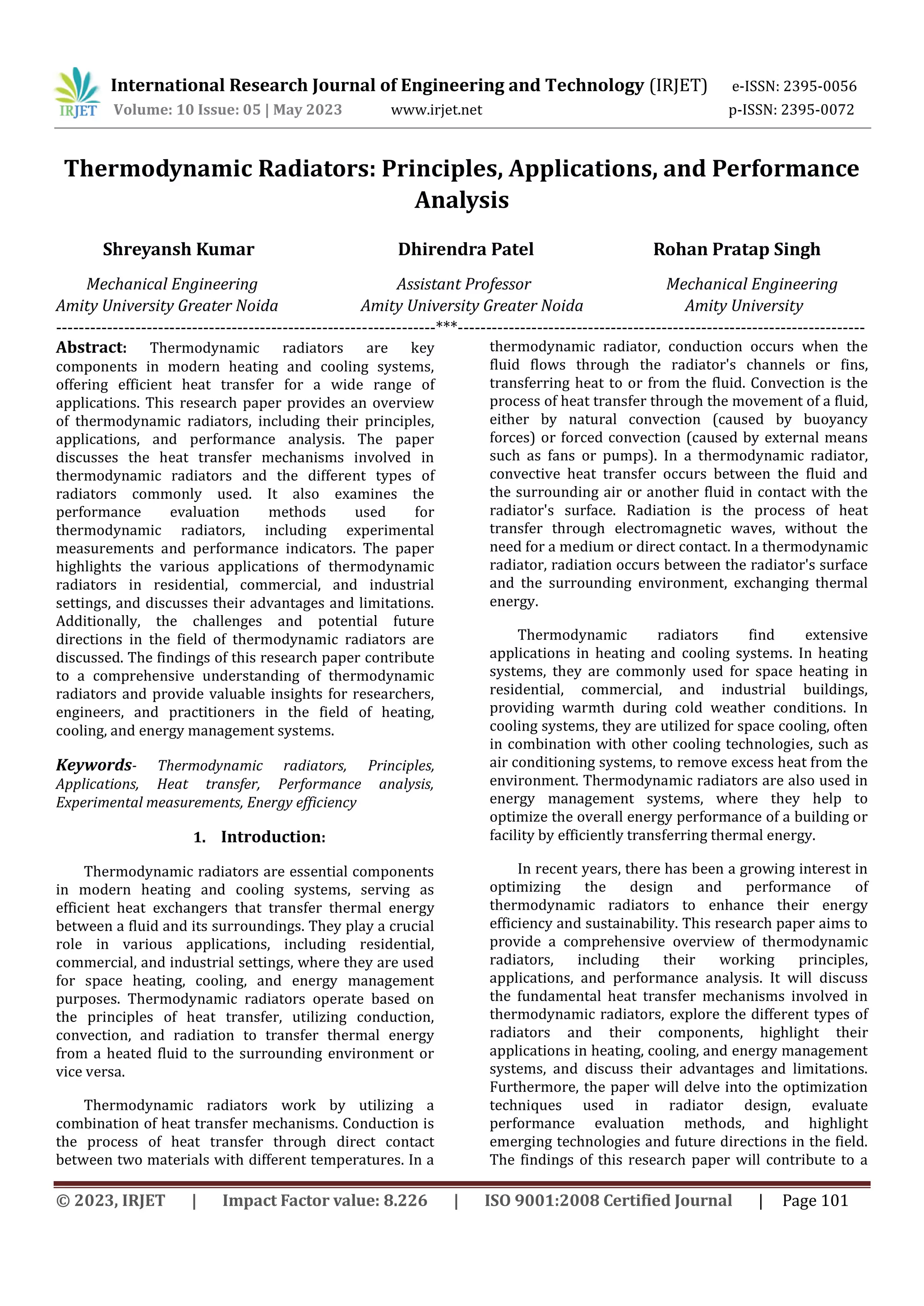Thermodynamic Radiators: Principles, Applications, and Performance ...