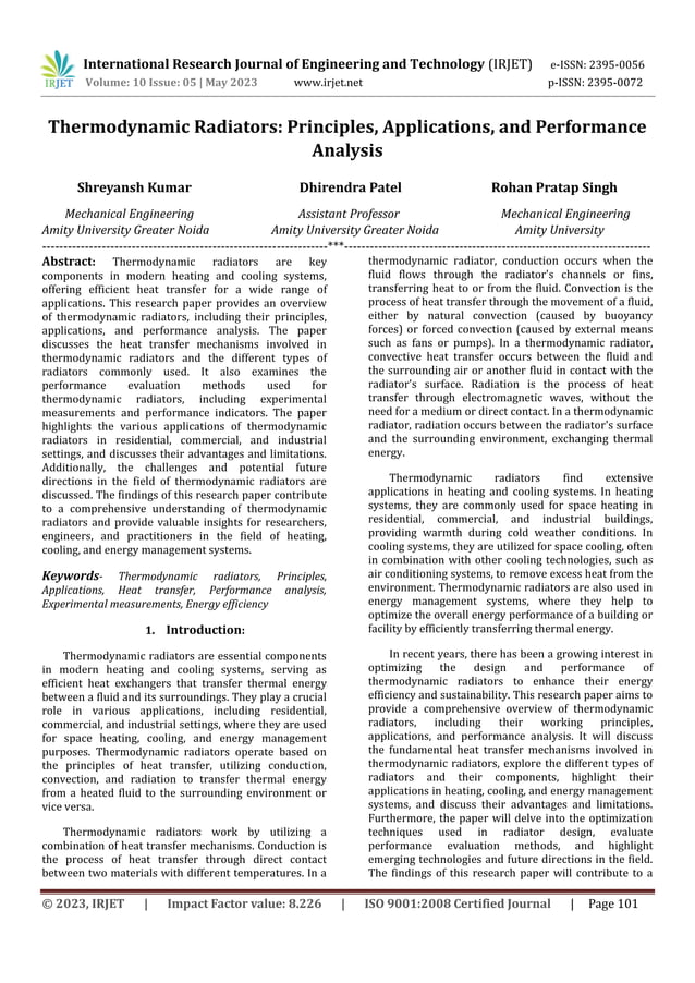 Thermodynamic Radiators: Principles, Applications, and Performance Analysis | PDF