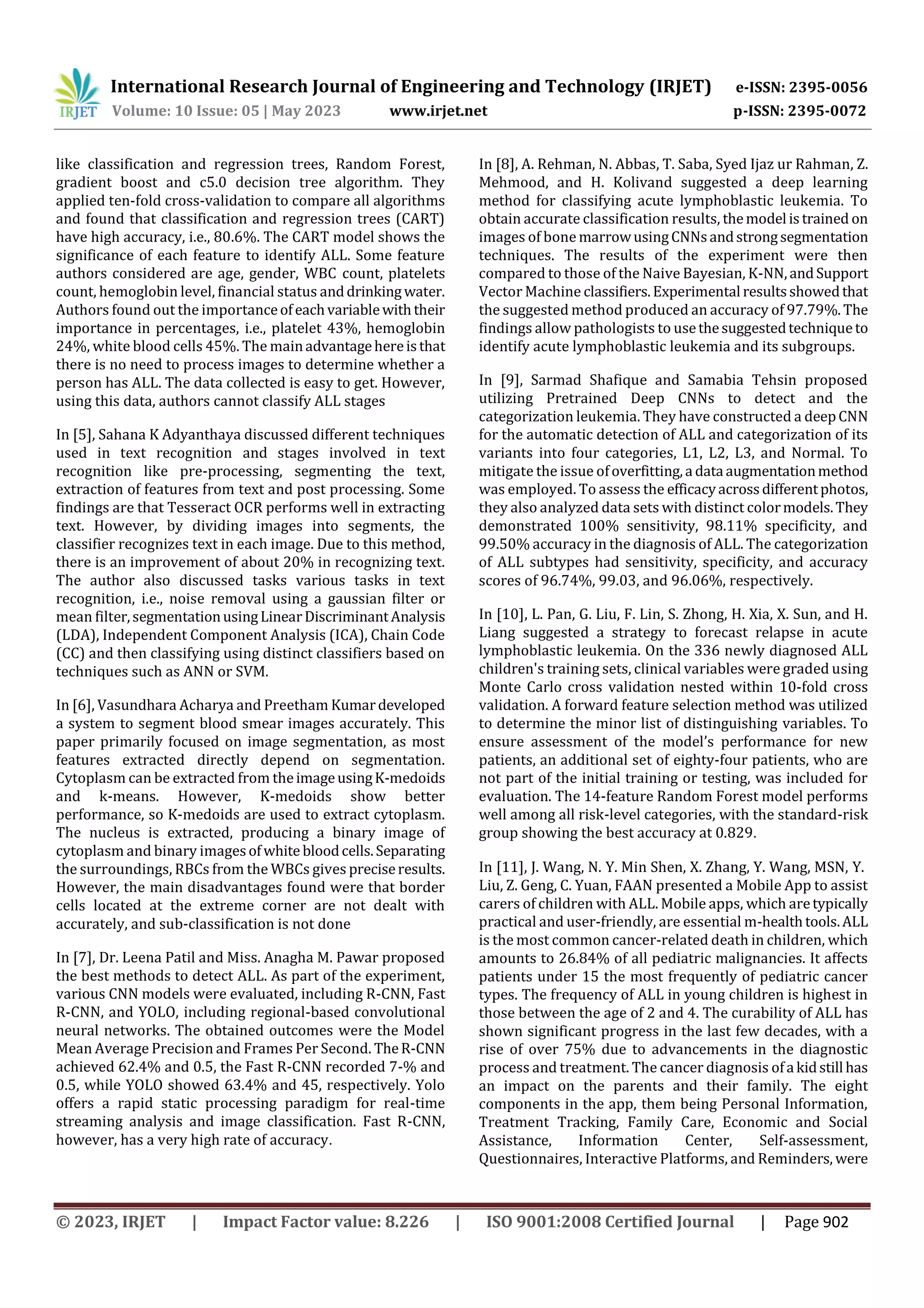 A study on techniques to detect and classify acute lymphoblastic leukemia using deep learning. | PDF