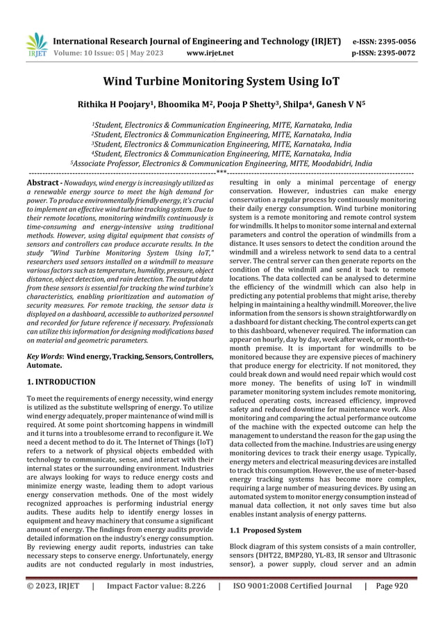 Wind Turbine Monitoring System Using IoT | PDF