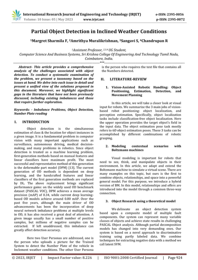 Partial Object Detection in Inclined Weather Conditions | PDF | Robotics | Technology & Computing