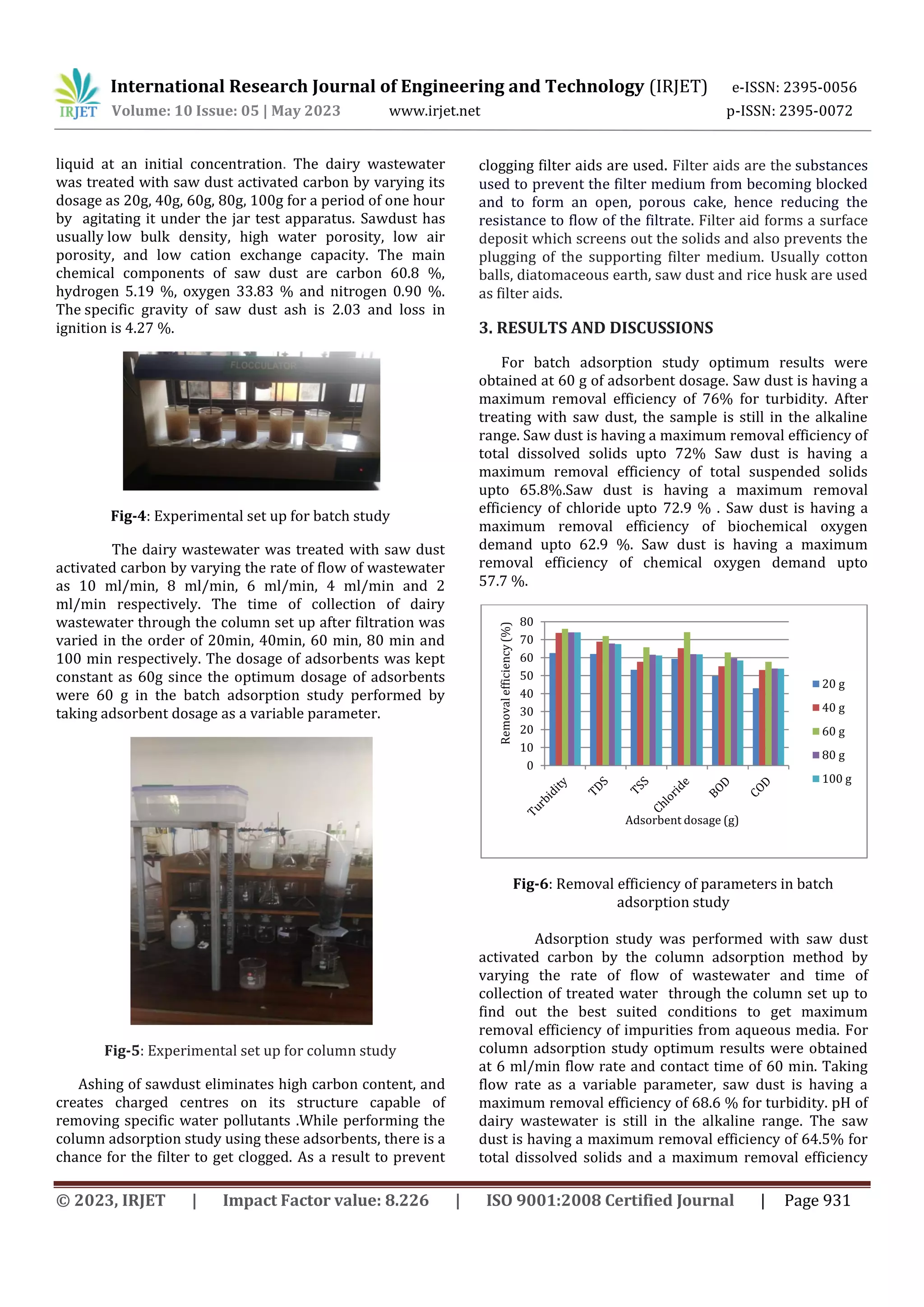 Treatment of Dairy Wastewater Using Saw dust as a Natural Low Cost Adsorbent | PDF