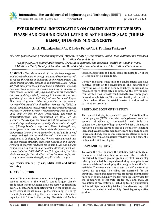 EXPERIMENTAL INVESTIGATION ON CEMENT WITH PULVERISED FLYASH AND GROUND ...