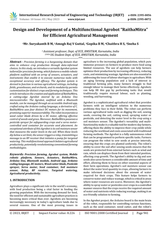 Design and Development of a Multifunctional Agrobot “RaithaMitra” for ...
