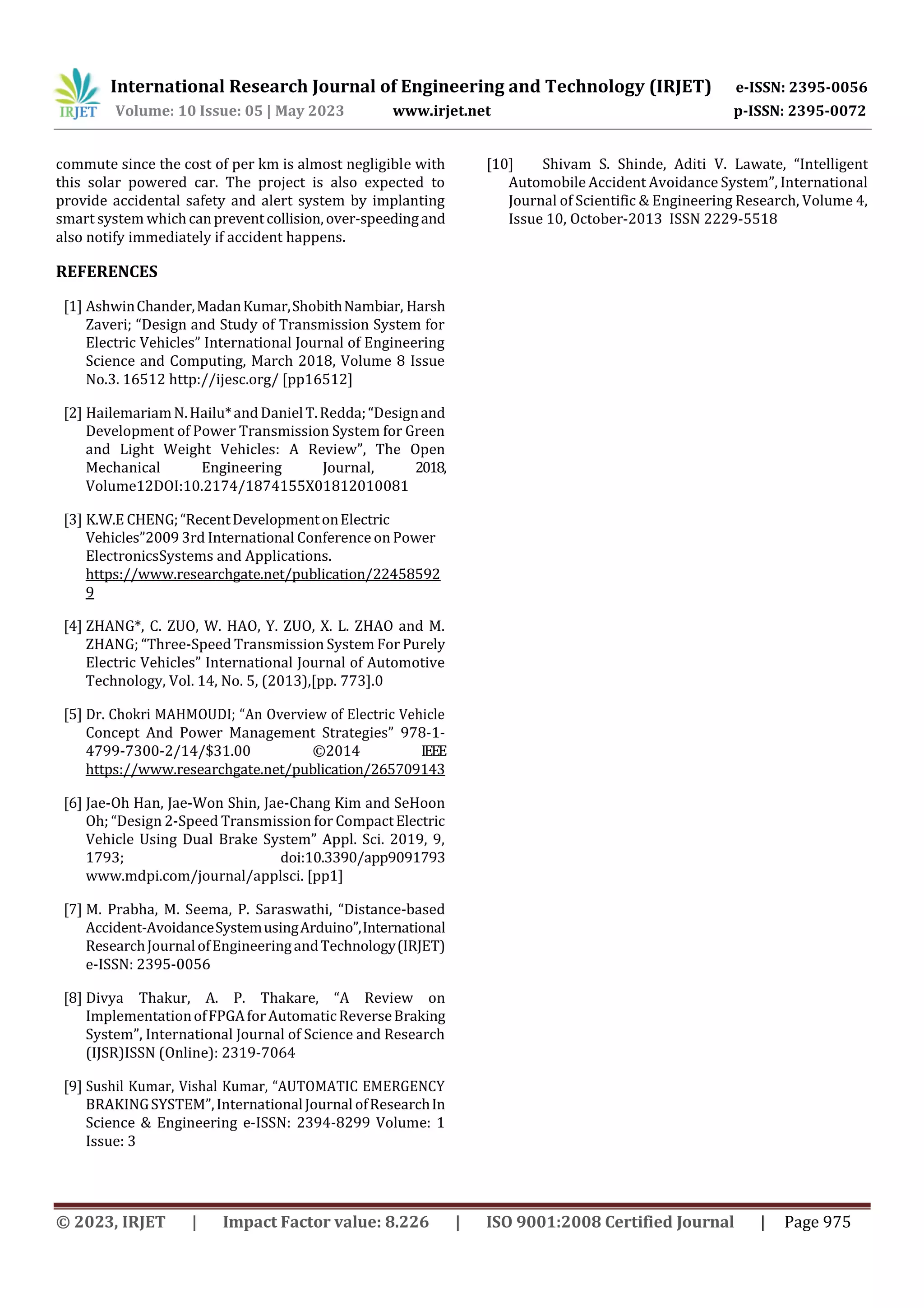 Design and Analysis of Solar-Powered Smart Electric Car with Accidental ...