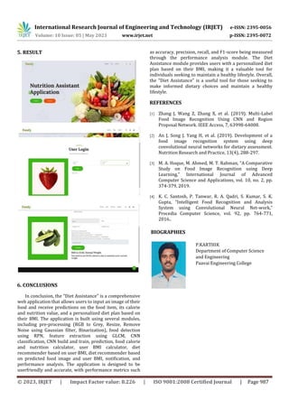 WEB BASED NUTRITION AND DIET ASSISTANCE USING MACHINE LEARNING | PDF ...