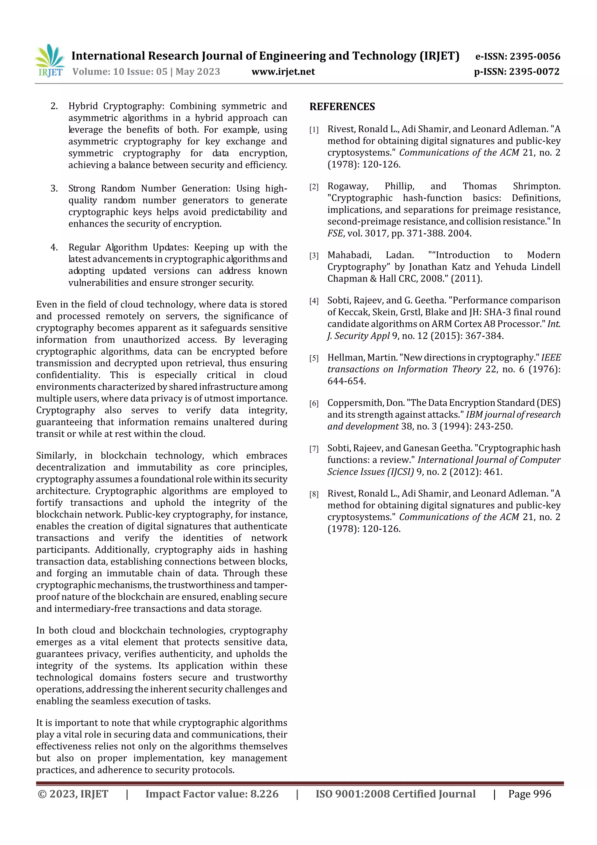 CRYPTOGRAPHY ALGORITHMS FOR WEB SECURITY | PDF