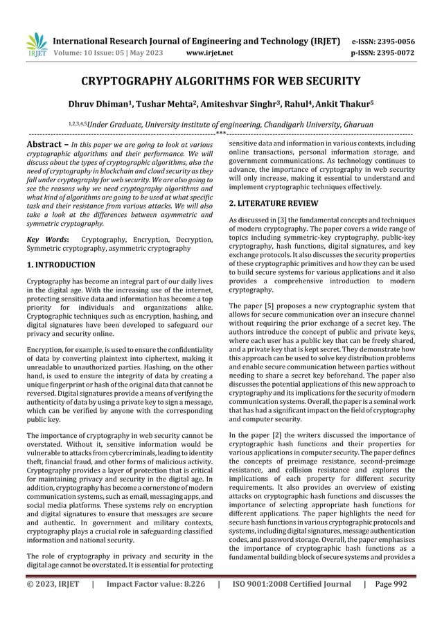 CRYPTOGRAPHY ALGORITHMS FOR WEB SECURITY | PDF