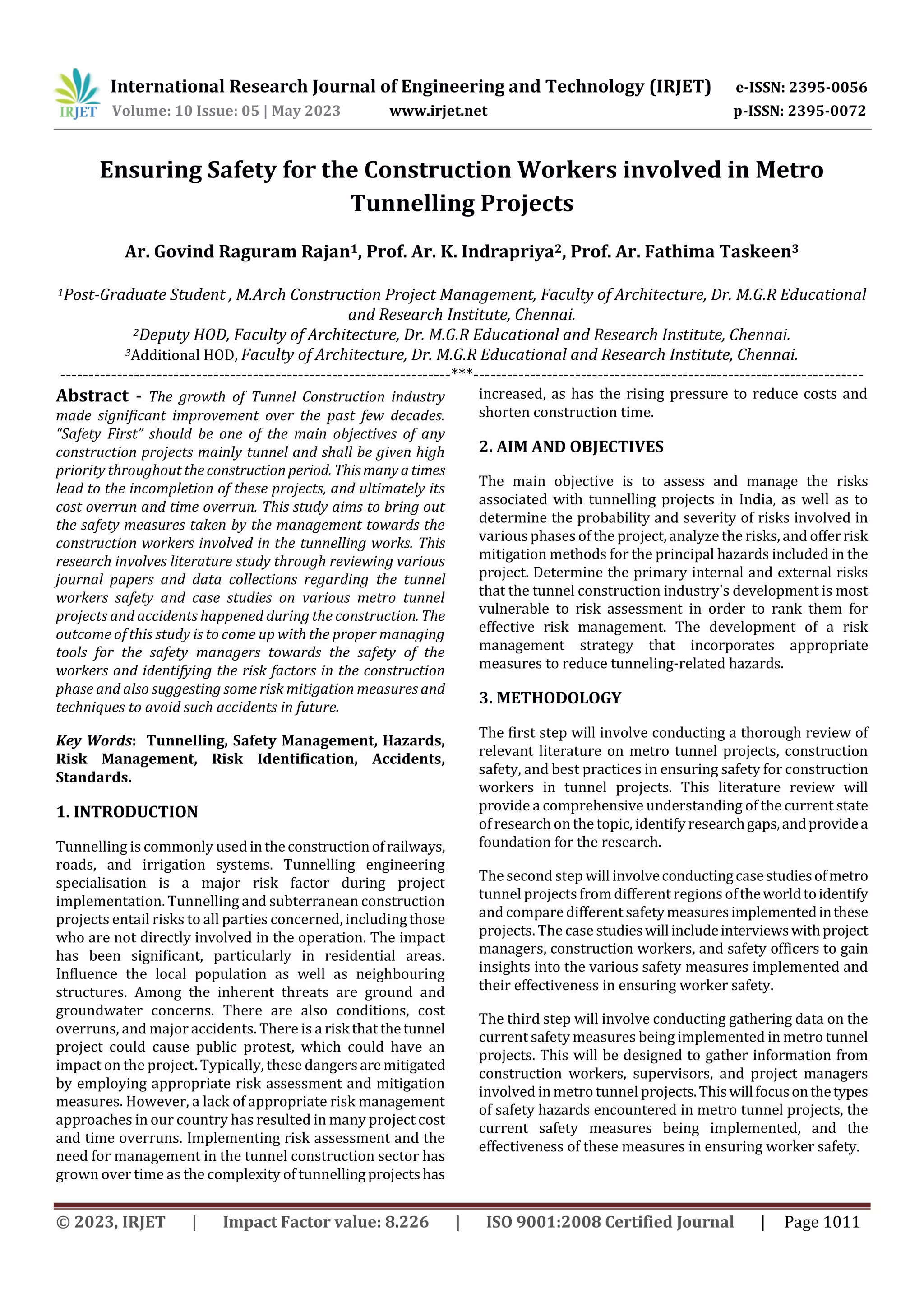 Ensuring Safety for the Construction Workers involved in Metro ...