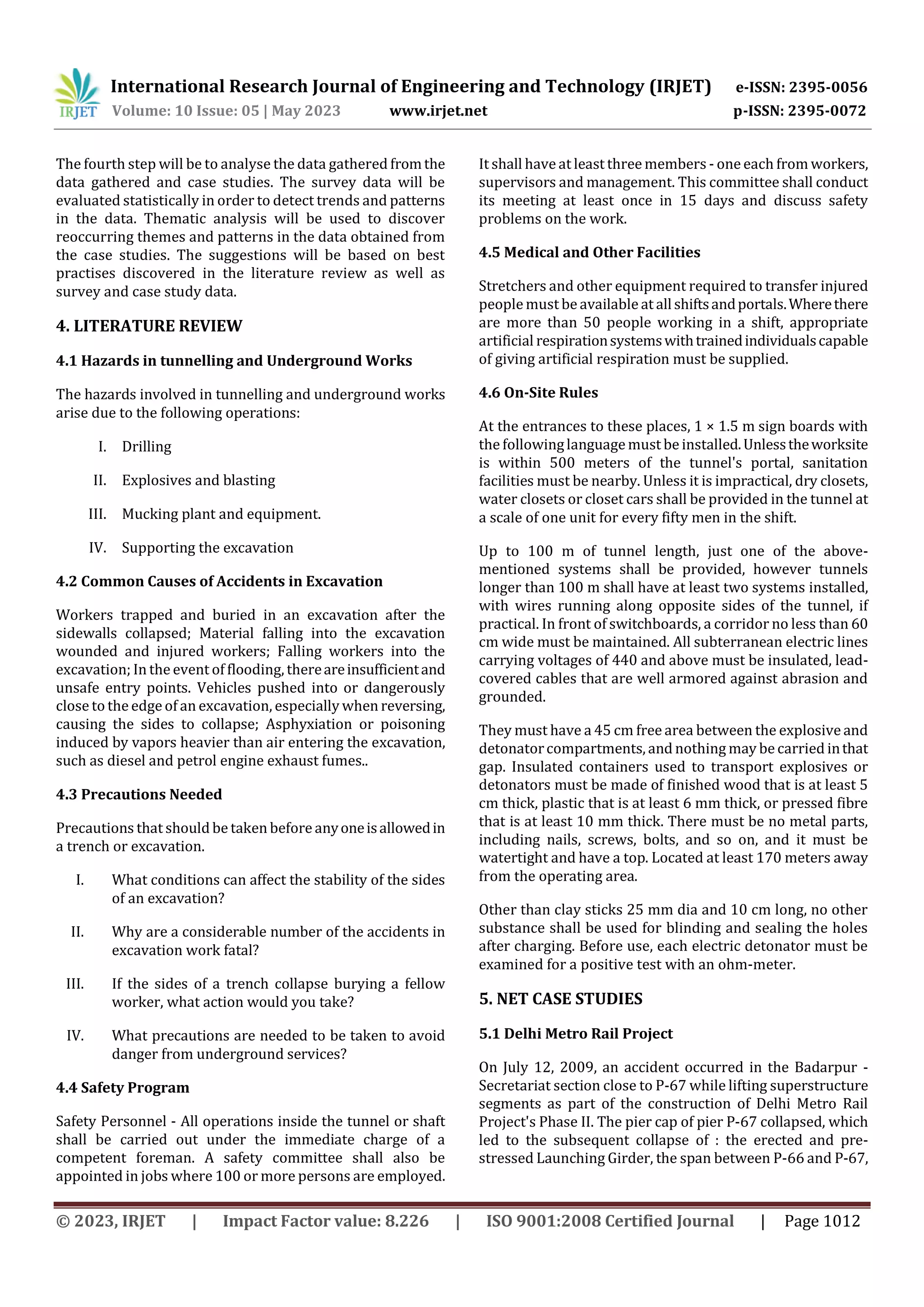 Ensuring Safety for the Construction Workers involved in Metro Tunnelling Projects | PDF