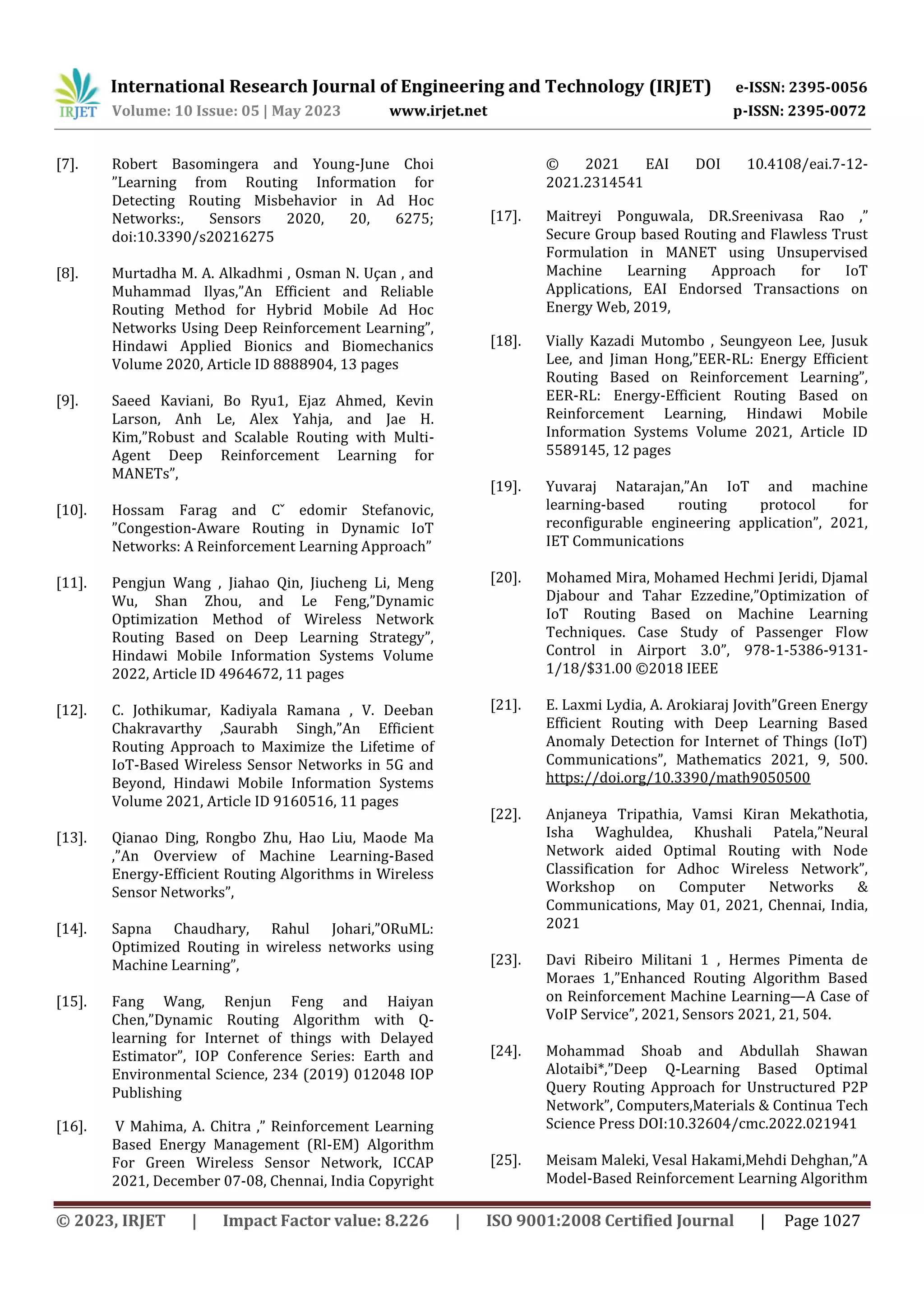 Survey on Optimization of IoT Routing Based On Machine Learning Techniques | PDF