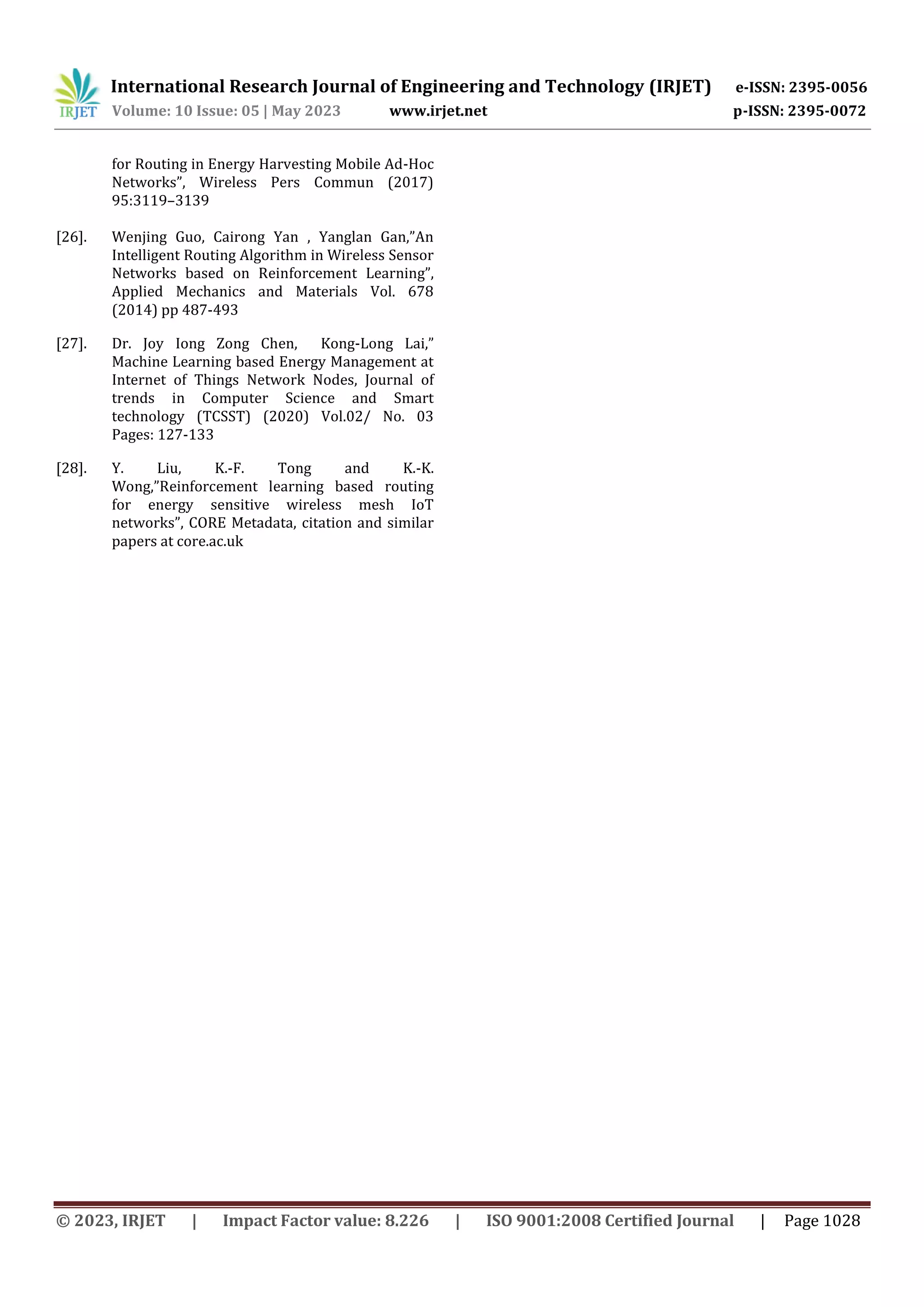 Survey on Optimization of IoT Routing Based On Machine Learning Techniques | PDF