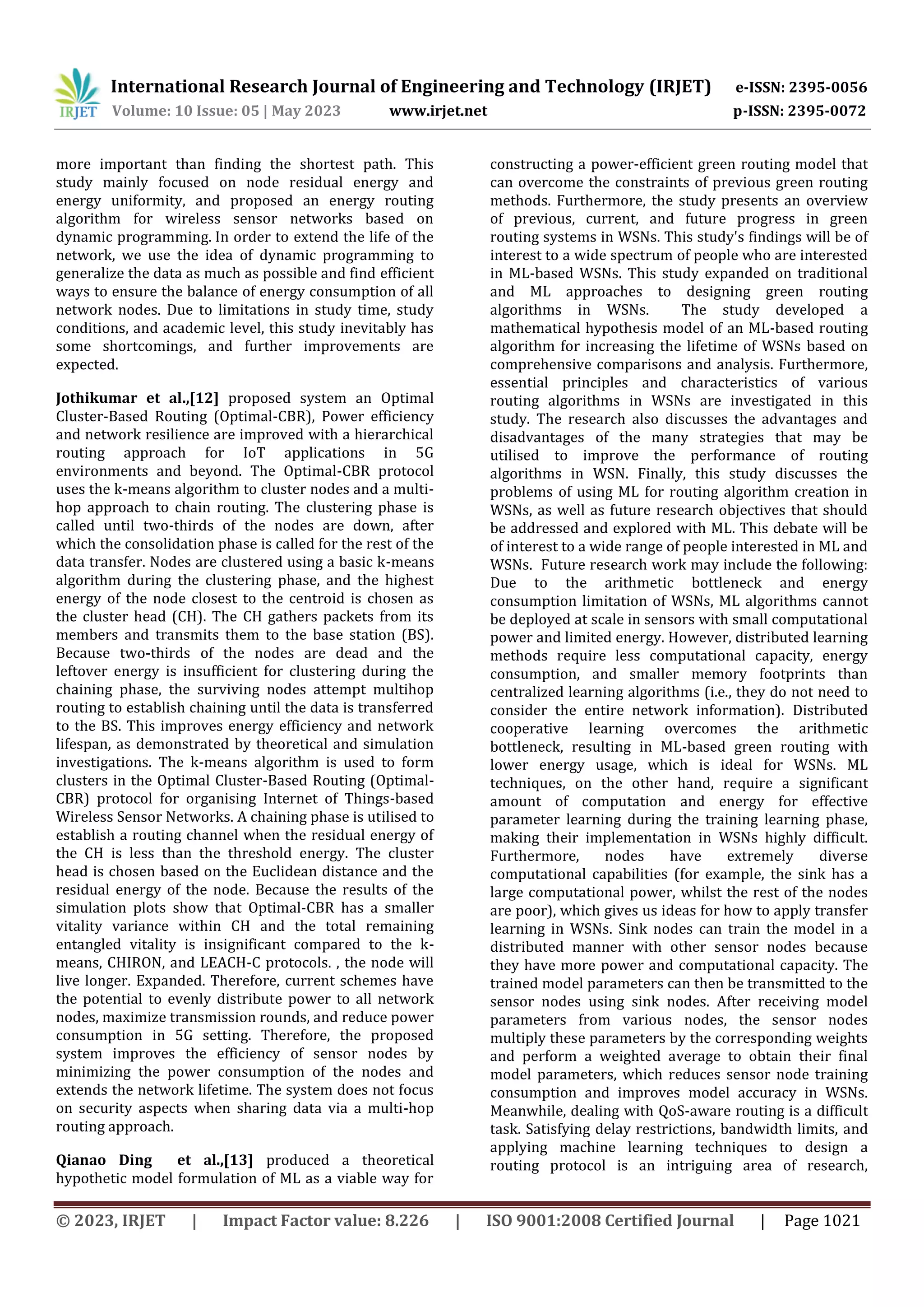 Survey on Optimization of IoT Routing Based On Machine Learning Techniques | PDF