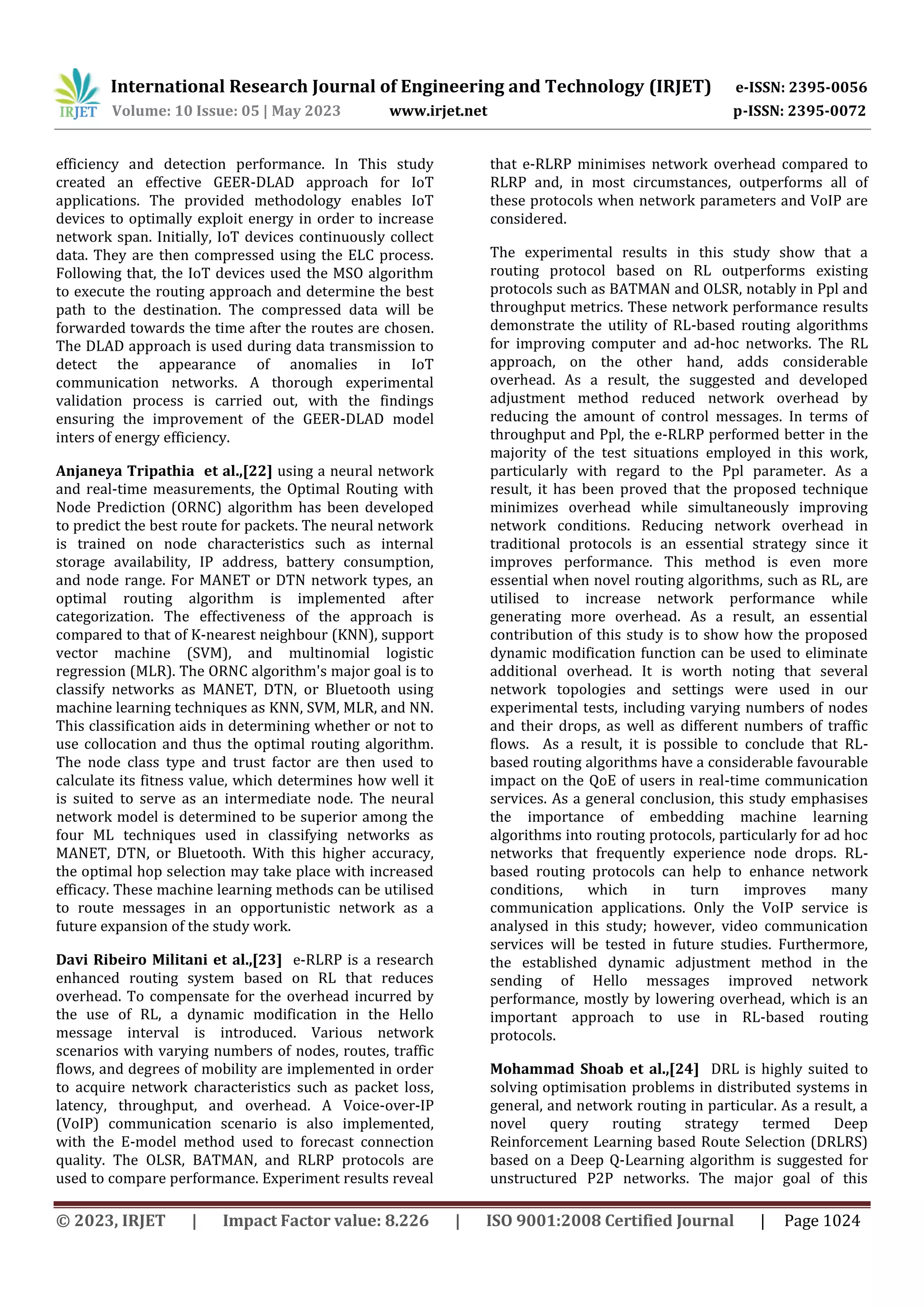 Survey on Optimization of IoT Routing Based On Machine Learning Techniques | PDF