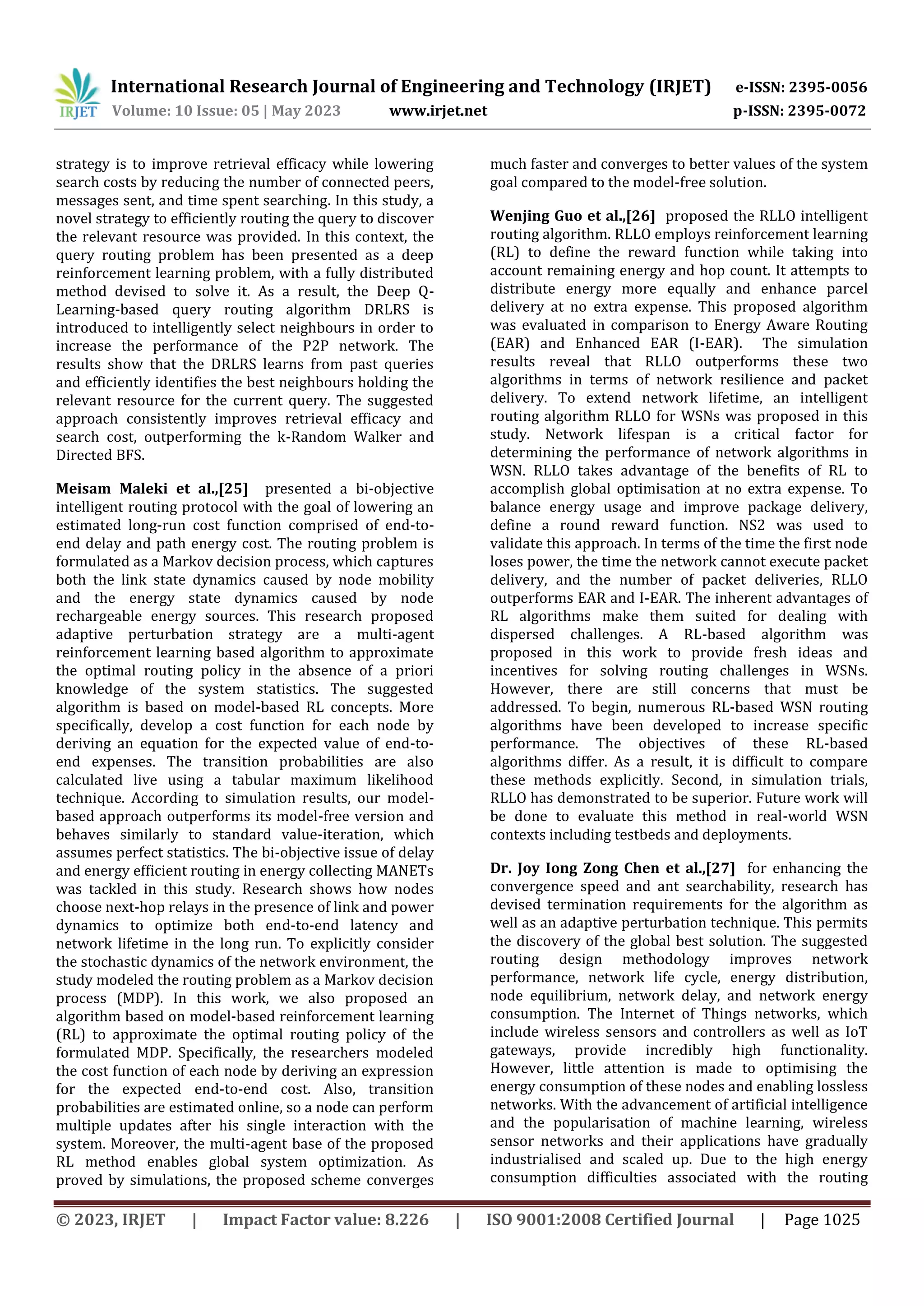 Survey on Optimization of IoT Routing Based On Machine Learning Techniques | PDF