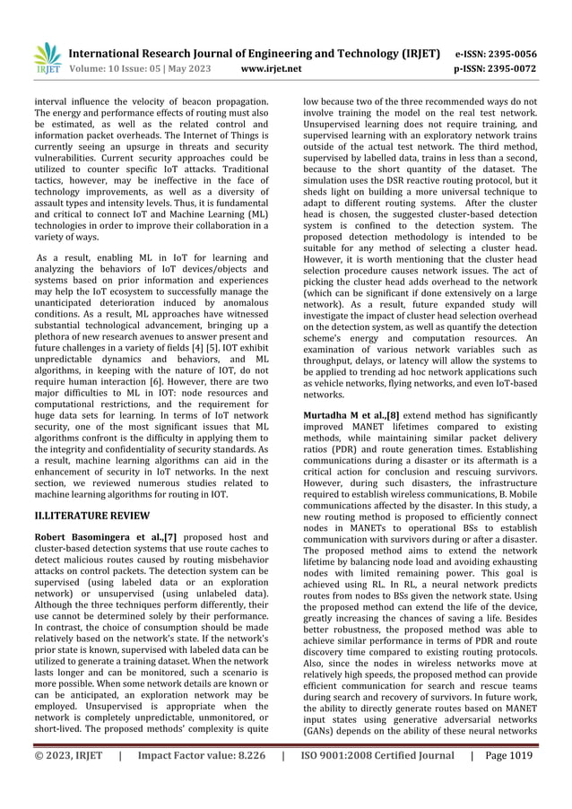 Survey On Optimization Of Iot Routing Based On Machine Learning