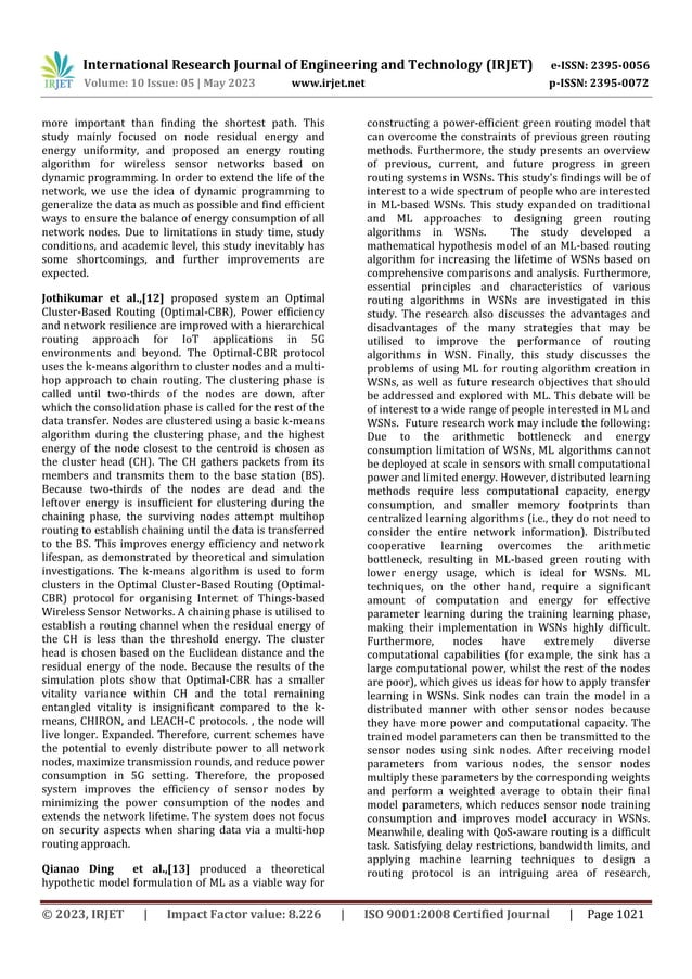 Survey on Optimization of IoT Routing Based On Machine Learning Techniques | PDF