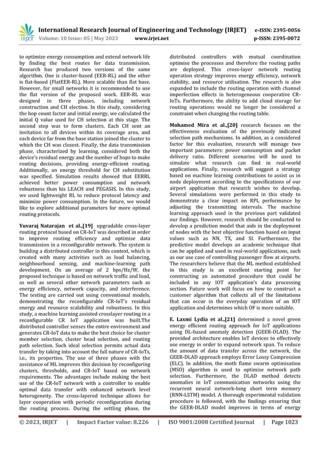 Survey on Optimization of IoT Routing Based On Machine Learning Techniques | PDF