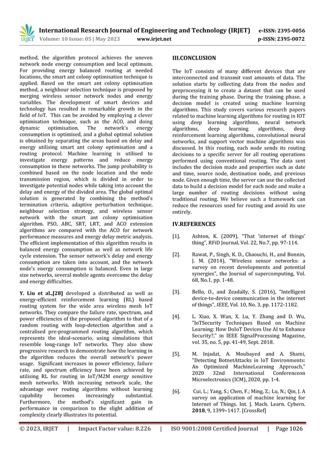 Survey on Optimization of IoT Routing Based On Machine Learning Techniques | PDF