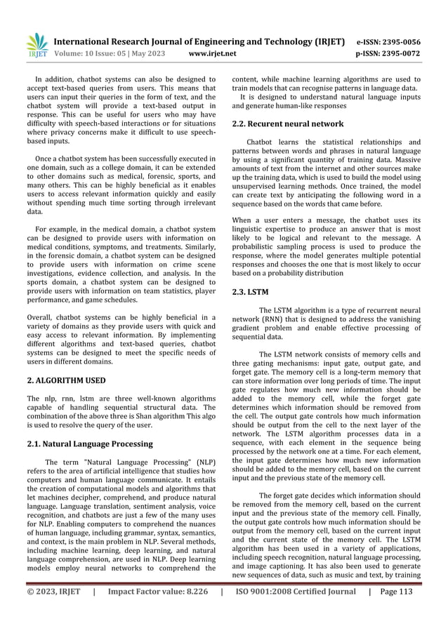 AI CHAT BOT USING SHAN ALGORITHM | PDF