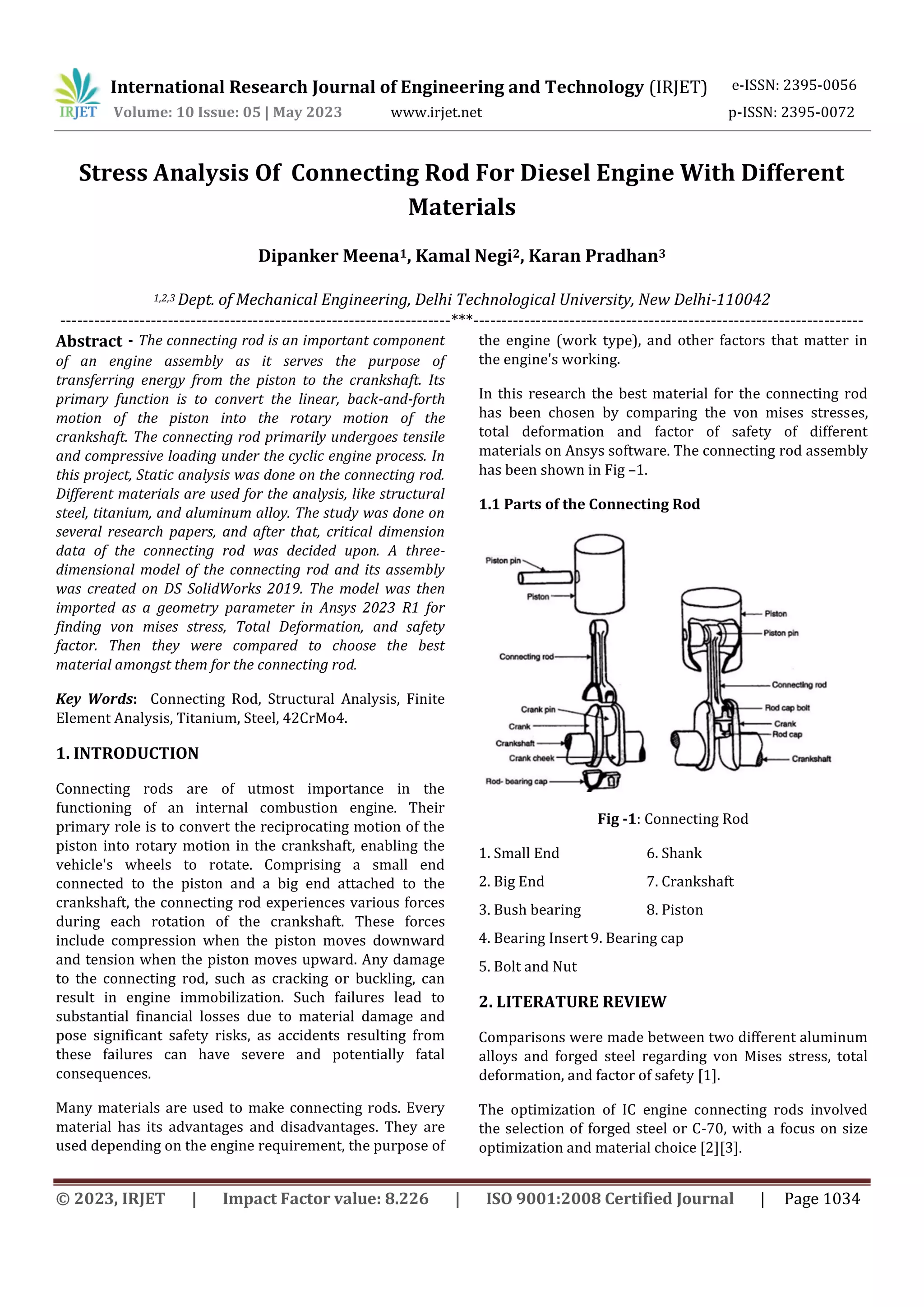 Stress Analysis Of Connecting Rod For Diesel Engine With Different Materials | PDF