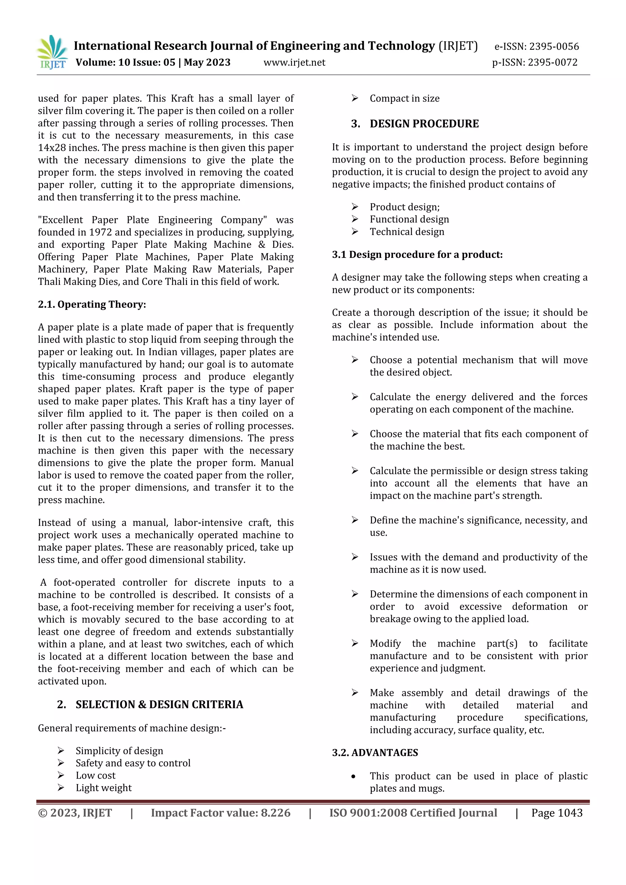 Fabrication of Foot Operated Paper Plate Making Machine | PDF