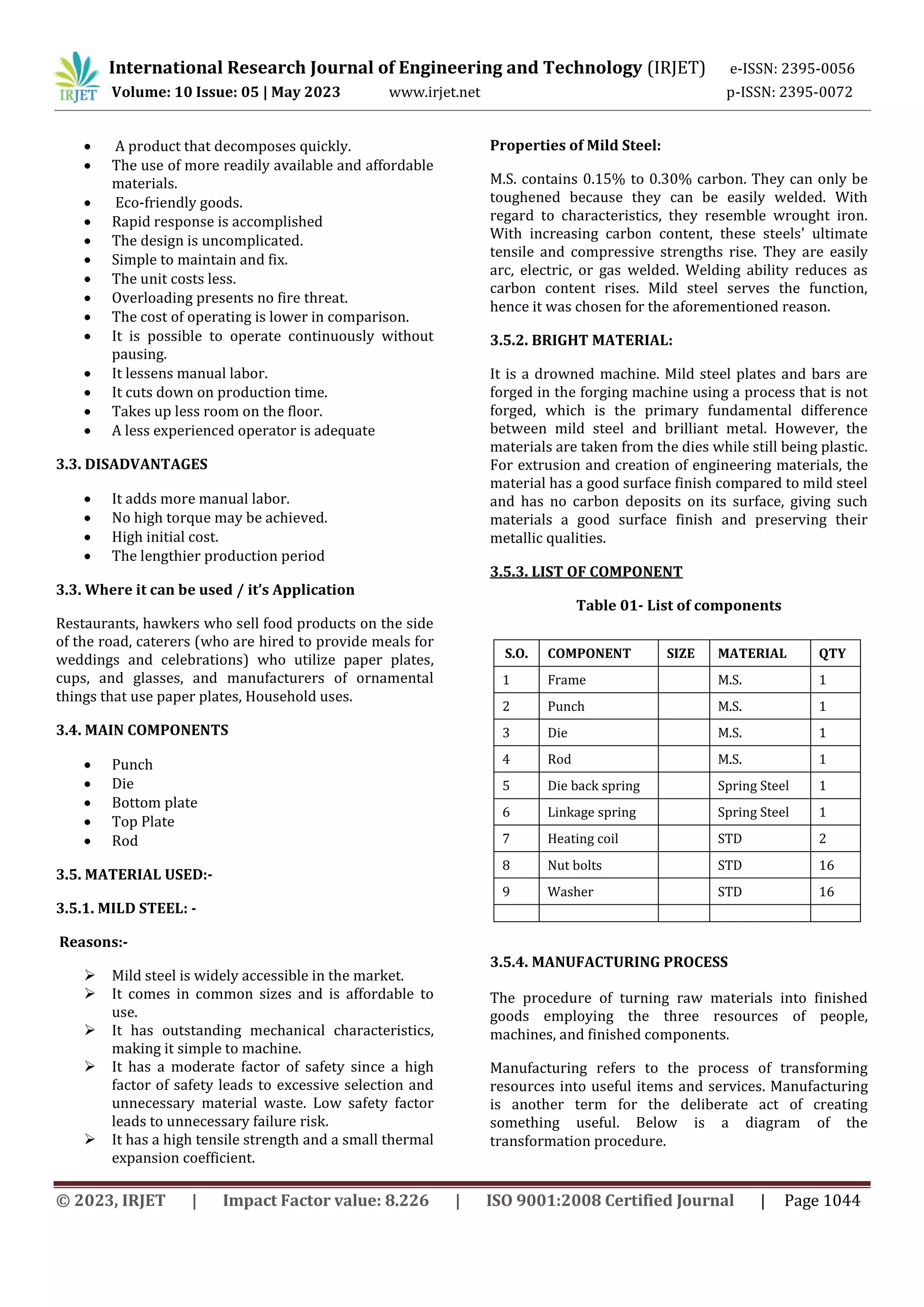 Fabrication of Foot Operated Paper Plate Making Machine | PDF