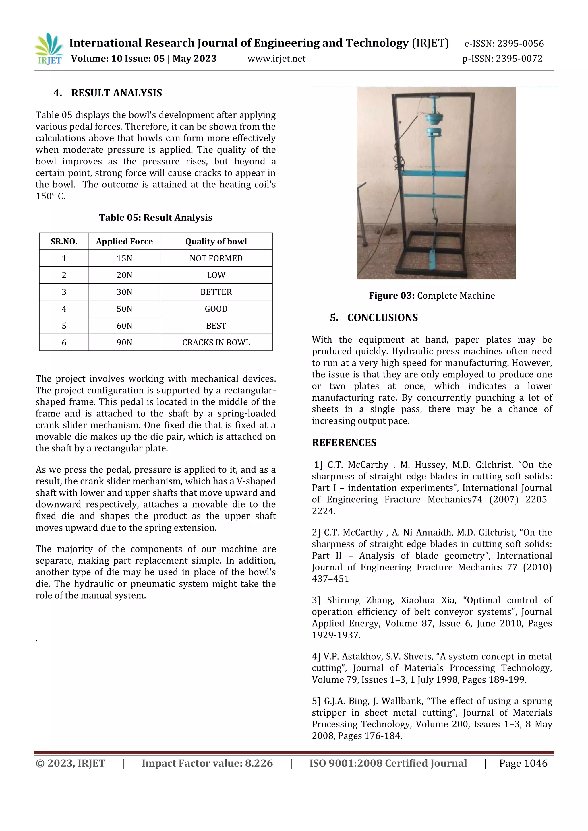 Fabrication of Foot Operated Paper Plate Making Machine | PDF