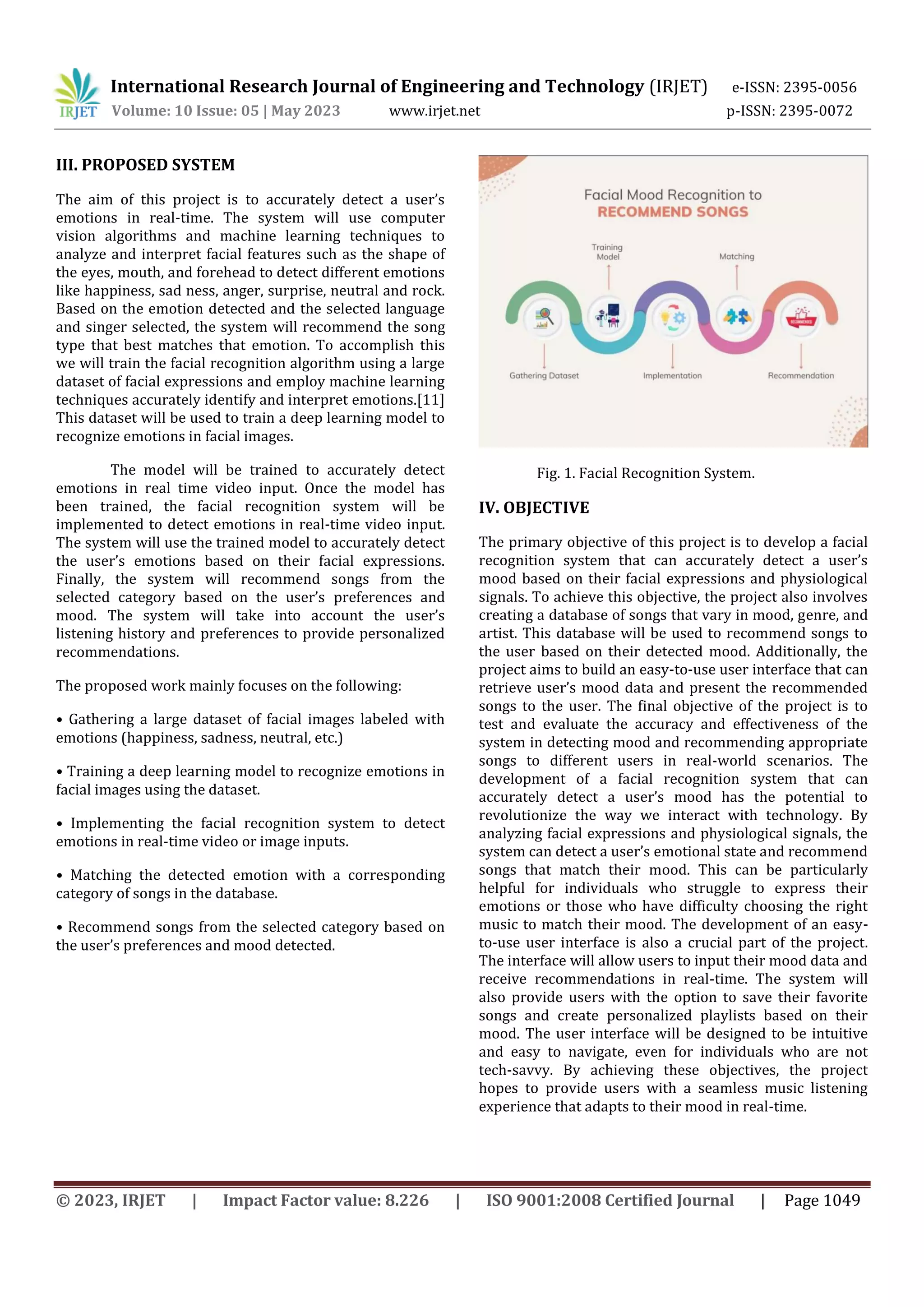 Facial recognition to detect mood and recommend songs | PDF