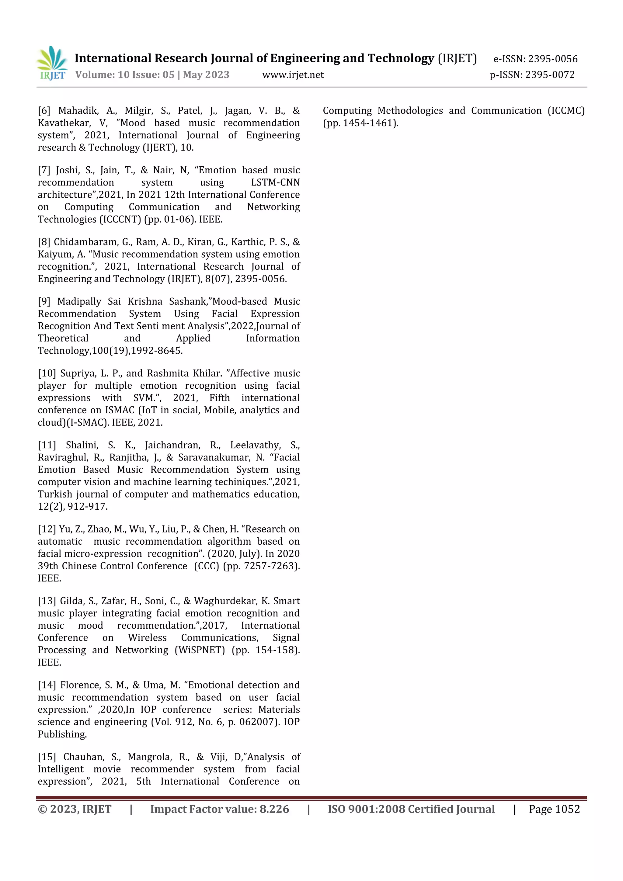 Facial recognition to detect mood and recommend songs | PDF