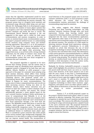 Facial recognition to detect mood and recommend songs | PDF