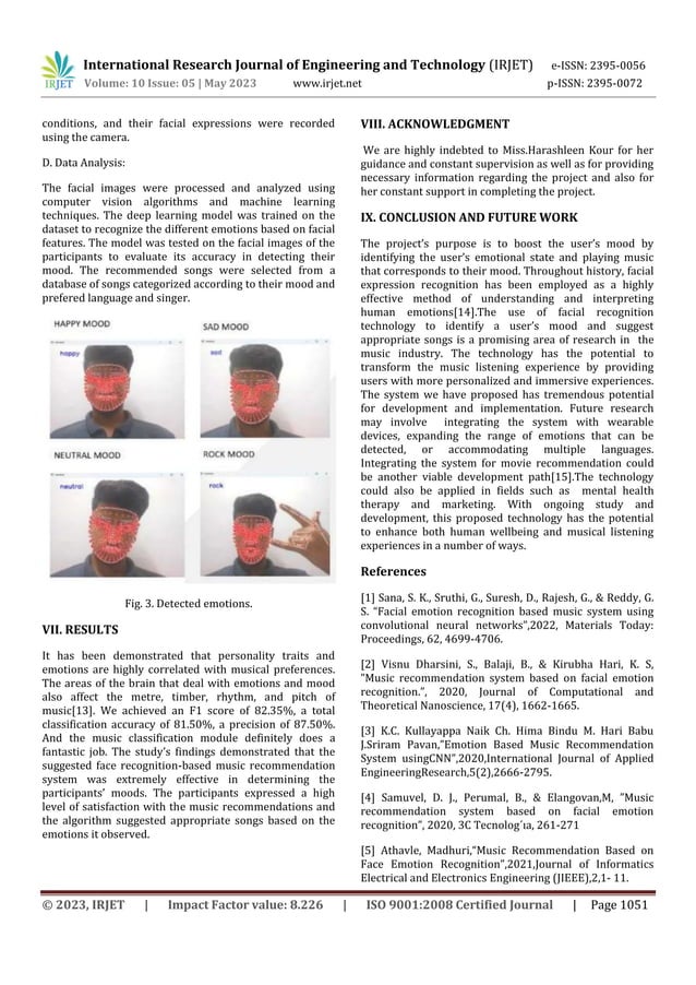 Facial recognition to detect mood and recommend songs | PDF