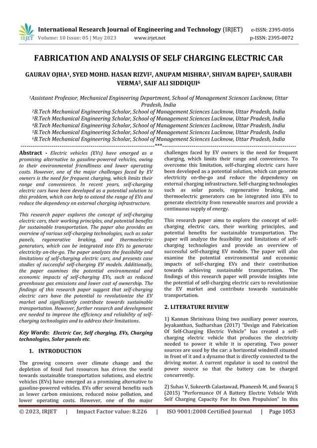 FABRICATION AND ANALYSIS OF SELF CHARGING ELECTRIC CAR | PDF ...