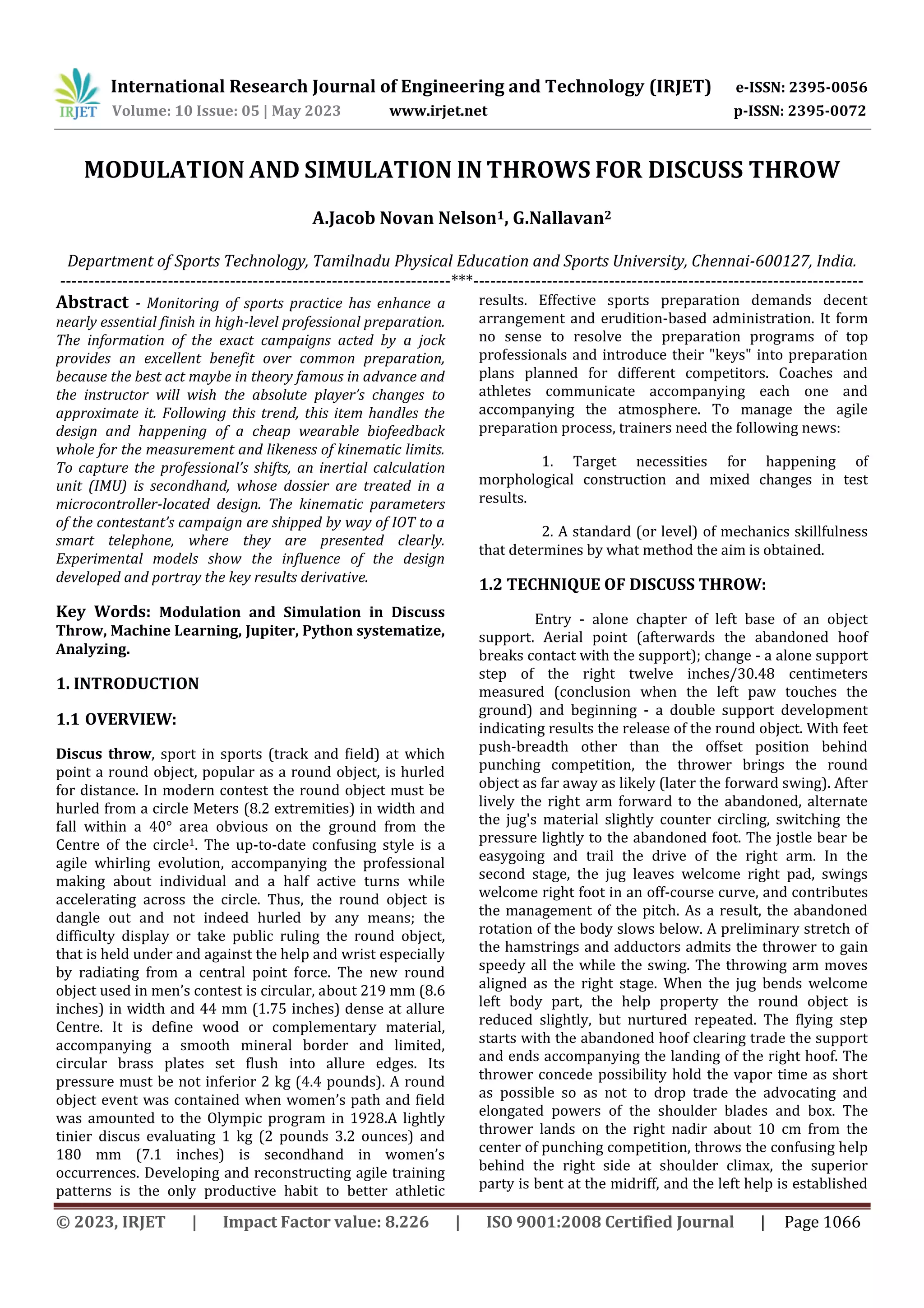 MODULATION AND SIMULATION IN THROWS FOR DISCUSS THROW | PDF
