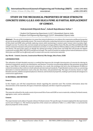 STUDY ON THE MECHANICAL PROPERTIES OF HIGH STRENGTH CONCRETE USING G.G ...