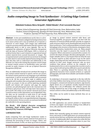 Audio computing Image to Text Synthesizer - A Cutting-Edge Content Generator Application | PDF
