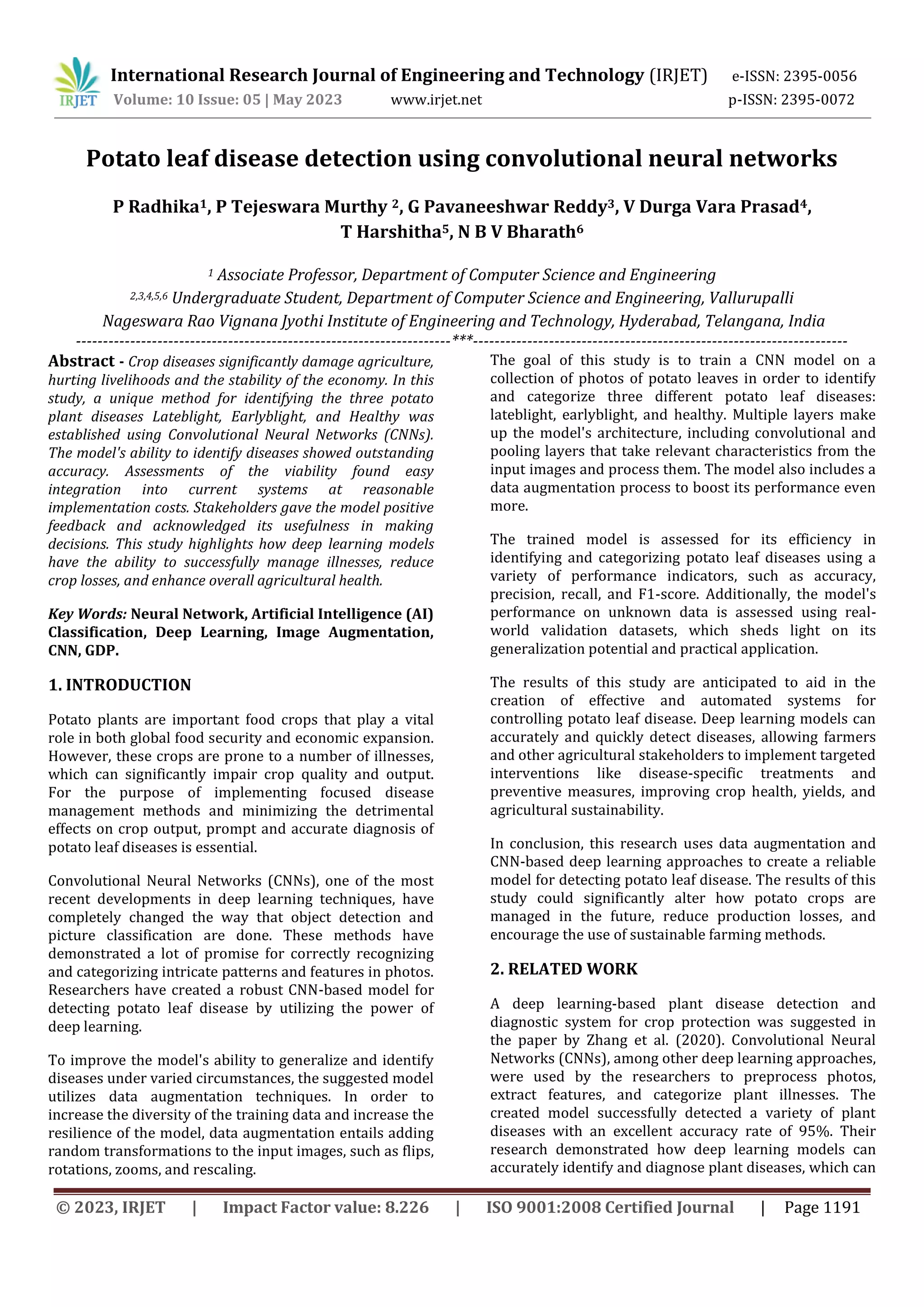 Potato Leaf Disease Detection Using Convolutional Neural Networks Pdf