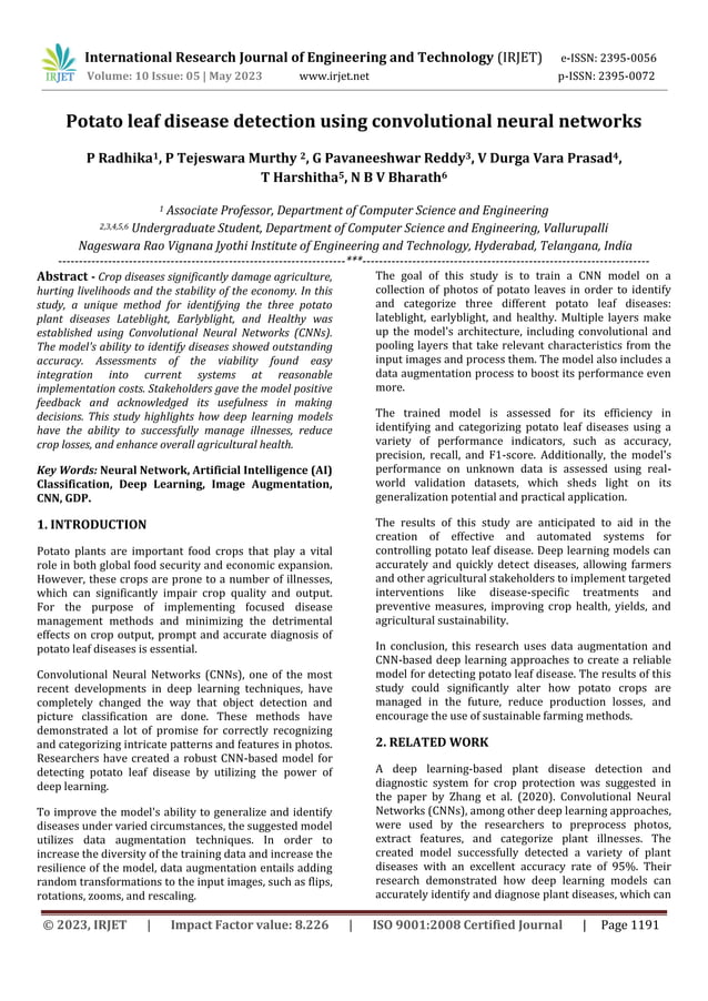 Potato Leaf Disease Detection Using Convolutional Neural Networks Pdf