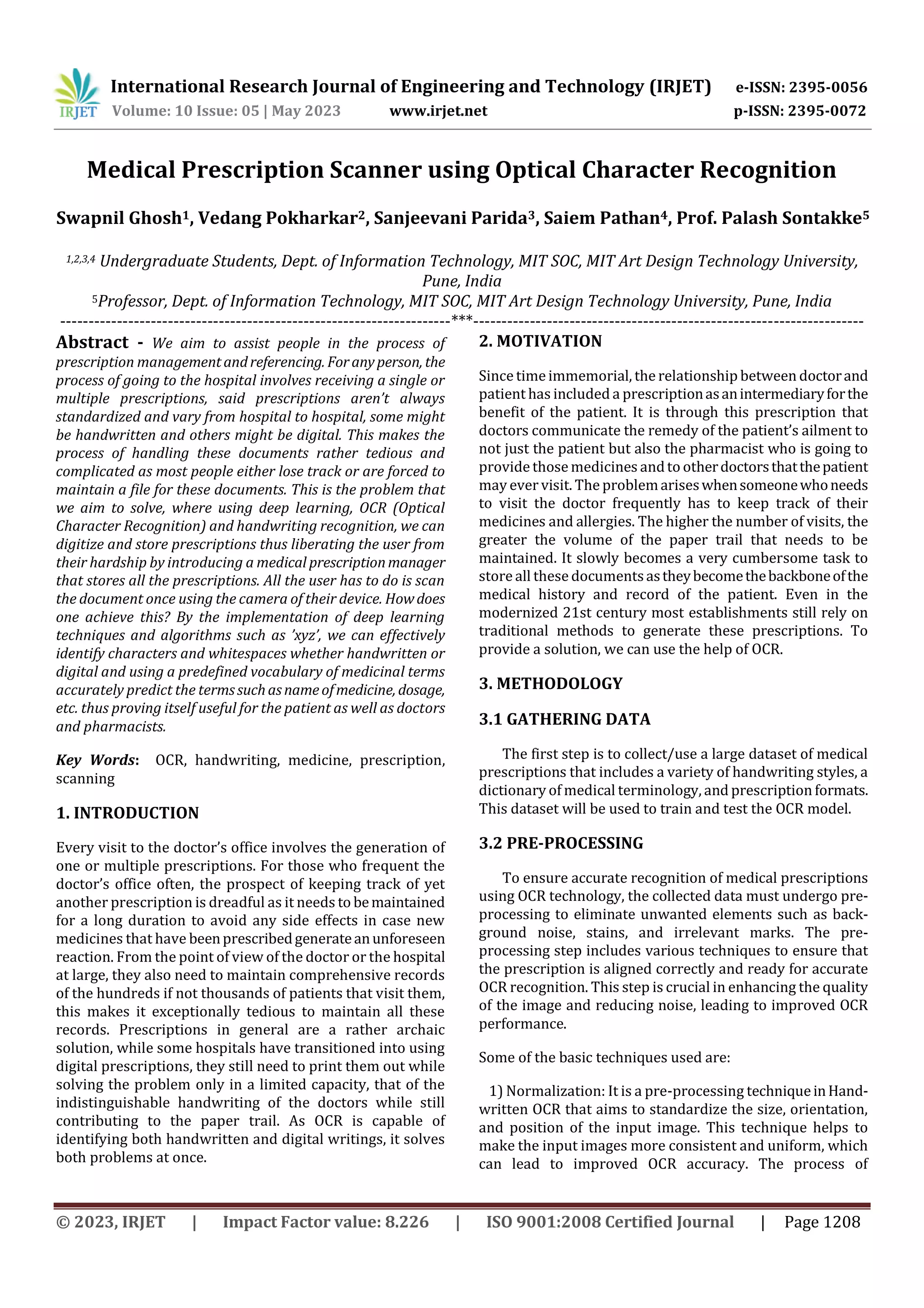 Medical Prescription Scanner using Optical Character Recognition | PDF
