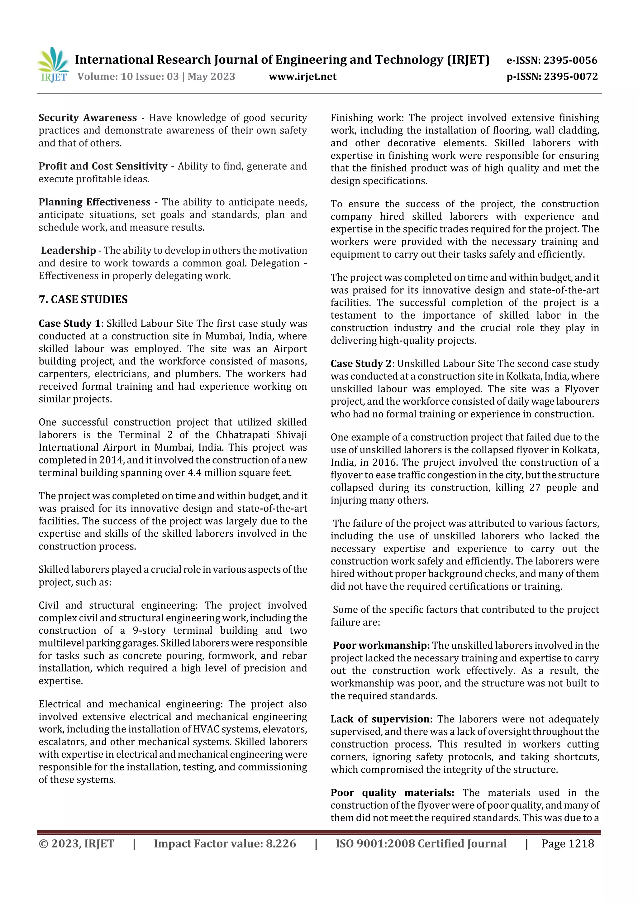 The Impact of Skilled and Unskilled Labour in Construction Industry in ...