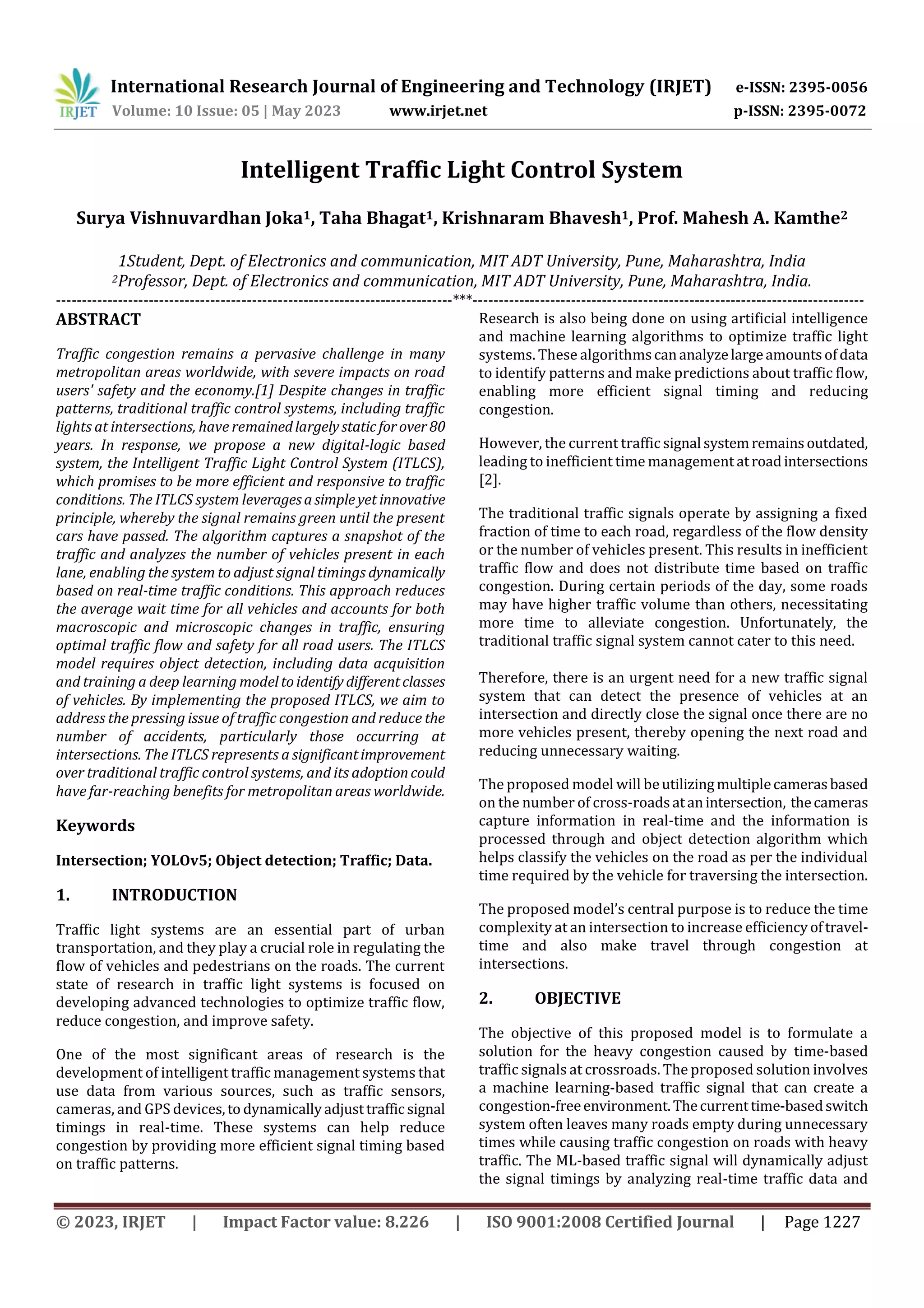 Intelligent Traffic Light Control System | PDF | Cameras and Camcorders ...