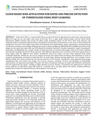 CLOUD BASED WEB-APPLICATION FOR RAPID AND PRECISE DETECTION OF TUBERCULOSIS USING DEEP LEARNING ...