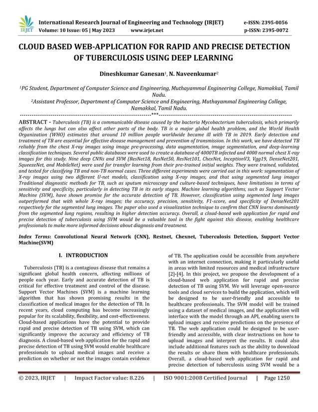 Cloud Based Web Application For Rapid And Precise Detection Of Tuberculosis Using Deep Learning