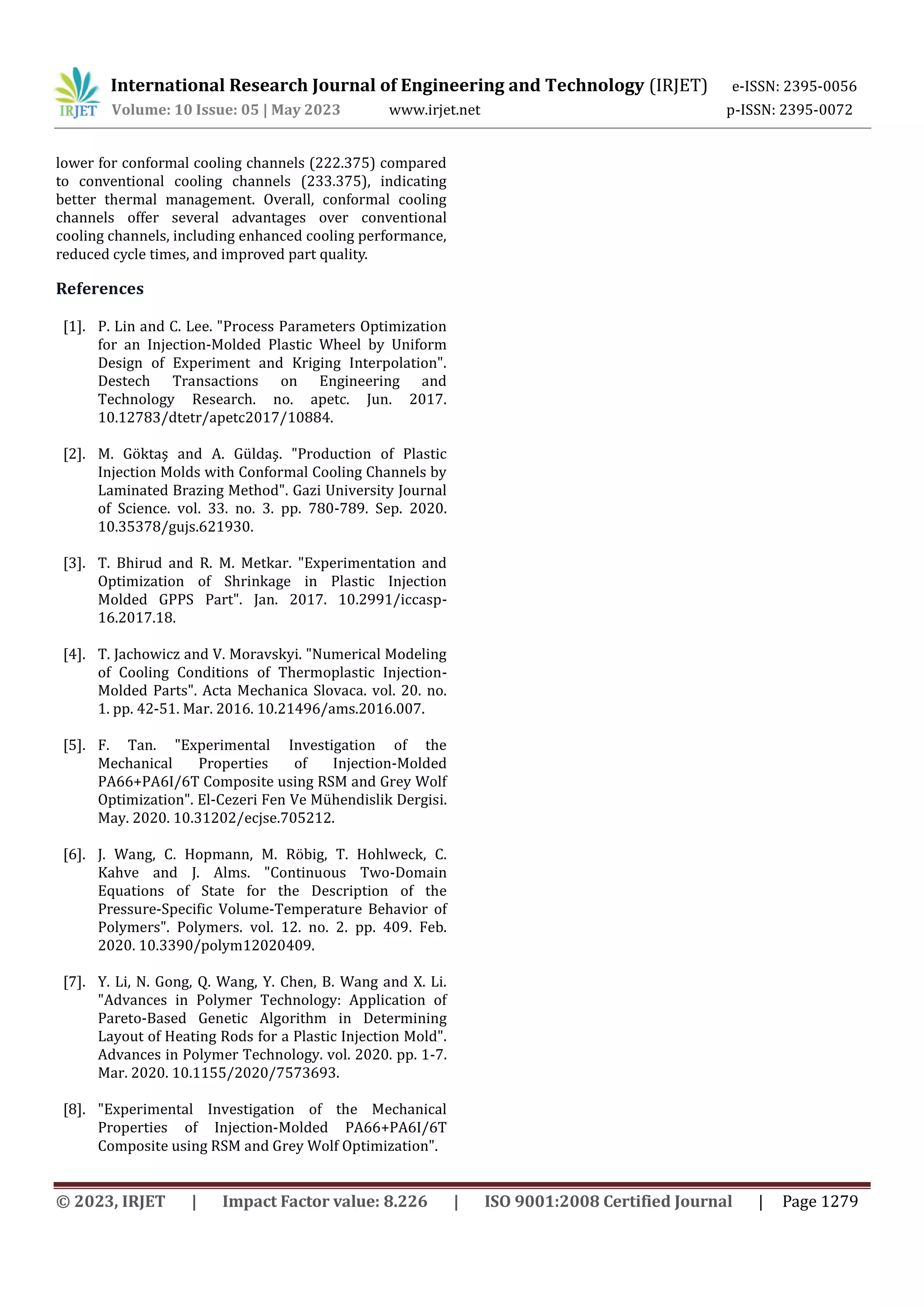 ANALYSIS OF SHRINKAGE AND WARPAGE DISPLACEMENT USING CONFORMAL COOLING | PDF