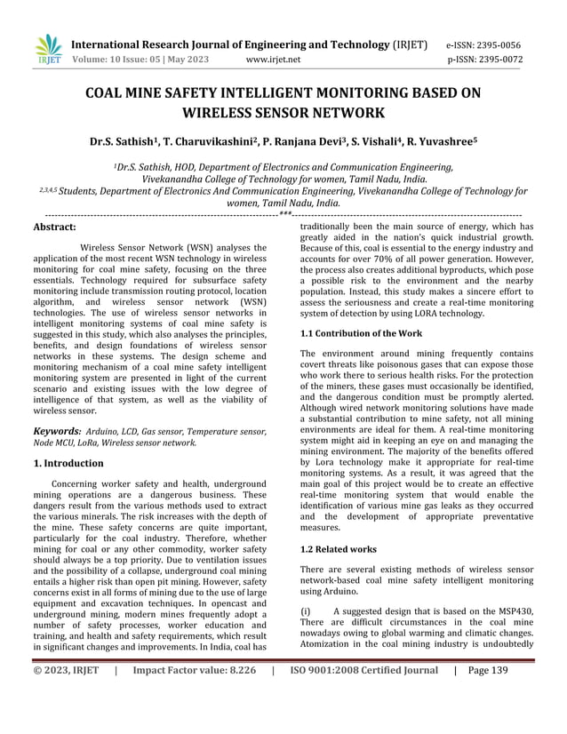 COAL MINE SAFETY INTELLIGENT MONITORING BASED ON WIRELESS SENSOR NETWORK | PDF
