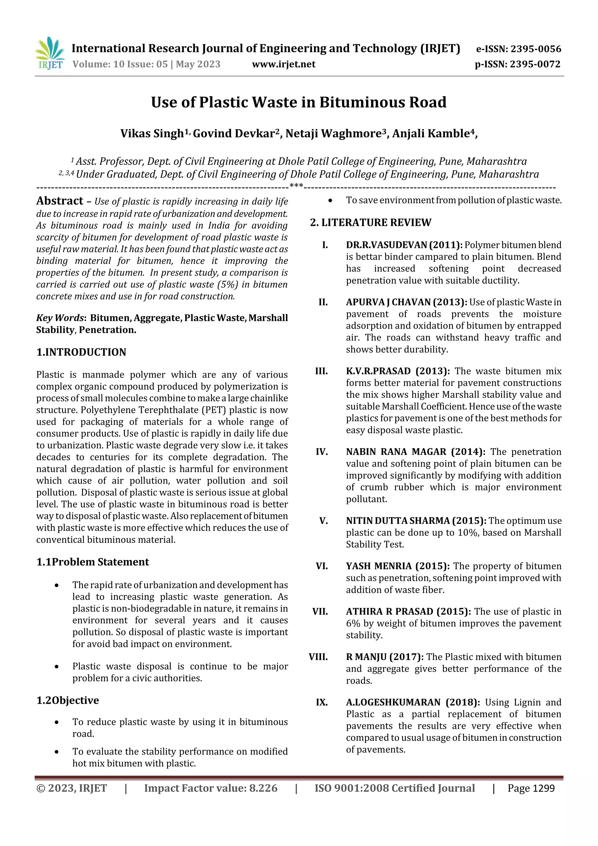 Use of Plastic Waste in Bituminous Road | PDF | Indoor Environmental ...