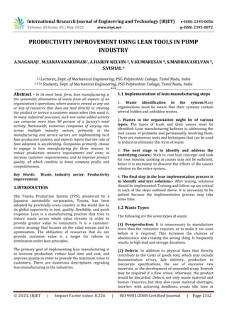 PRODUCTIVITY IMPROVEMENT USING LEAN TOOLS IN PUMP INDUSTRY | PDF